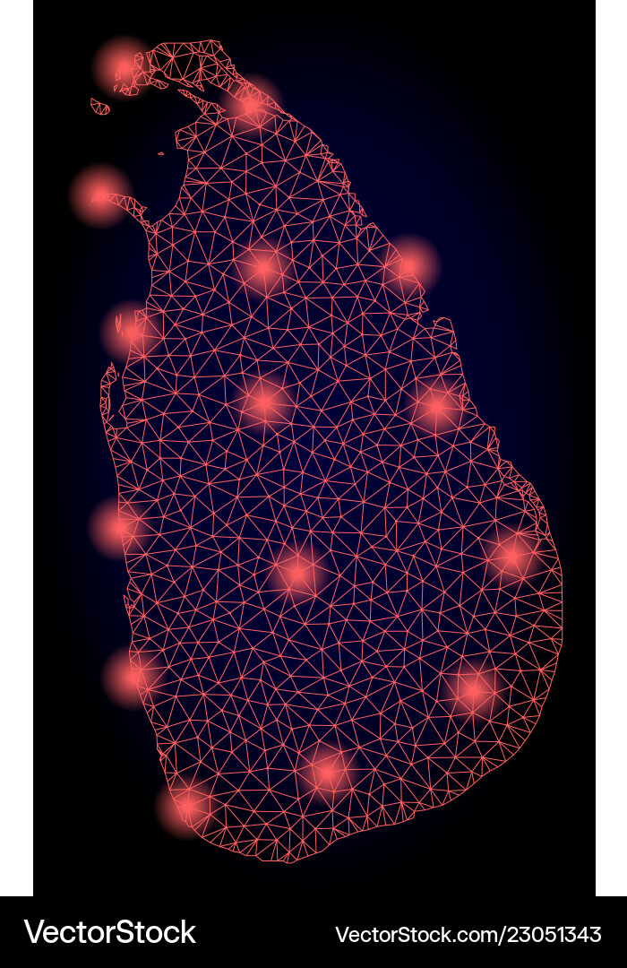 Polygonal network mesh map of sri lanka with red Vector Image