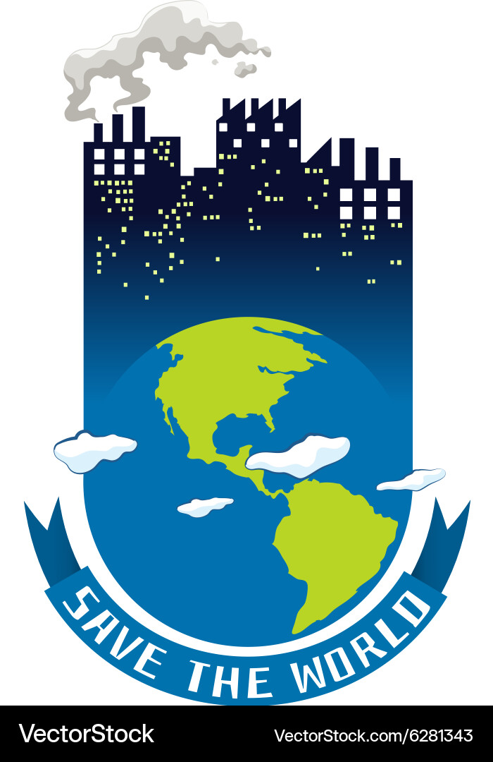 Save the world theme with earth and buildings Vector Image