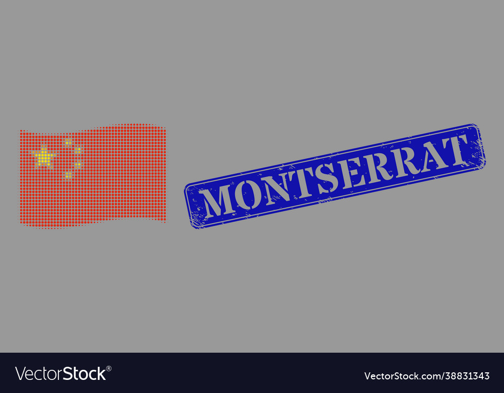 Scratched montserrat stamp and dotted halftone Vector Image