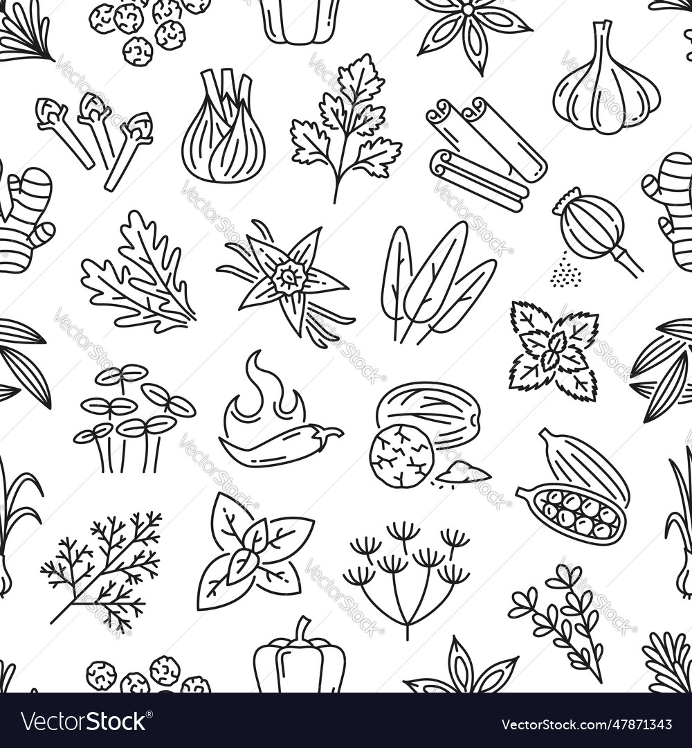 Spice herbs and seasonings seamless pattern Vector Image