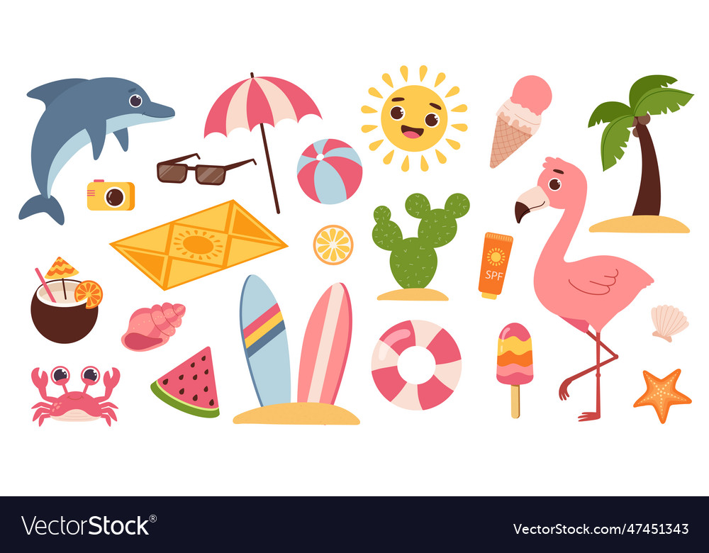 Summer elements stickers set Royalty Free Vector Image
