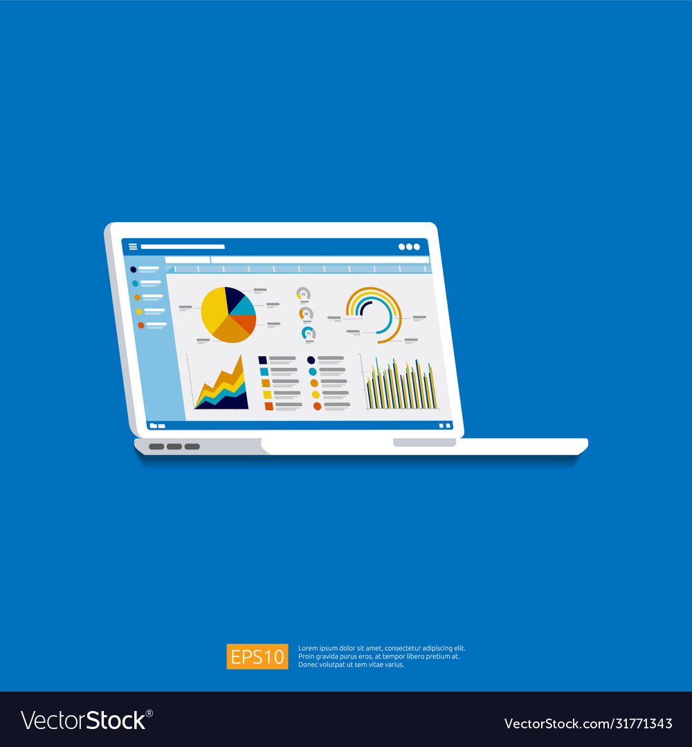 Web statistics analytic charts on laptop screen Vector Image Web statistics analytic charts on laptop screen Vector Image