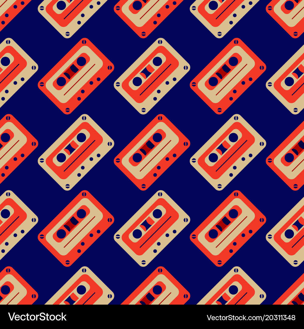 Cassette tapes diagonal seamless pattern Vector Image