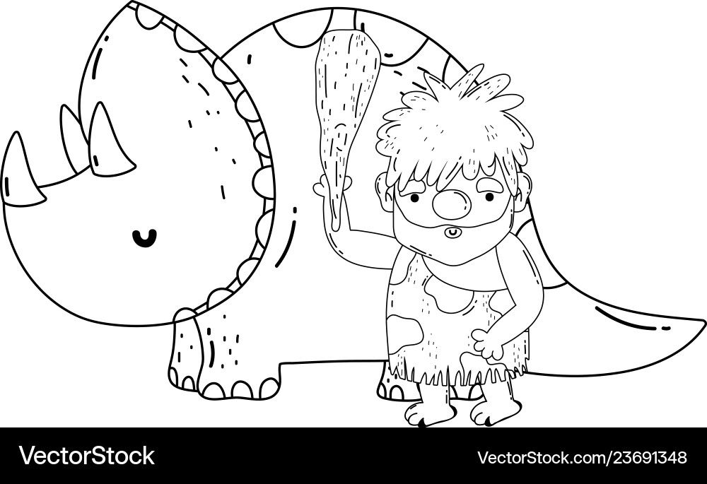 Caveman with dinosaur characters Royalty Free Vector Image