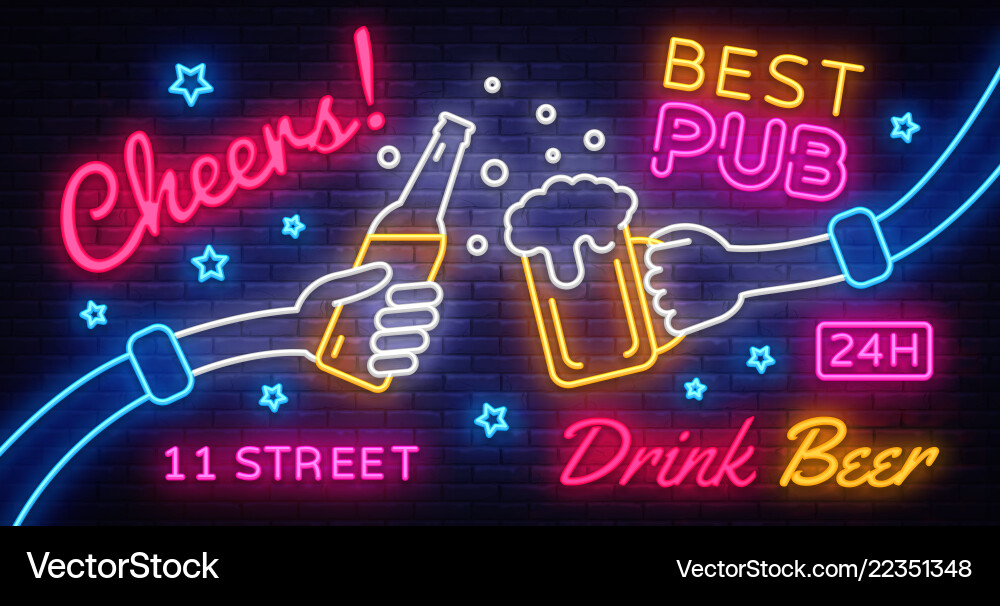 Cheers neon banner party celebration Royalty Free Vector