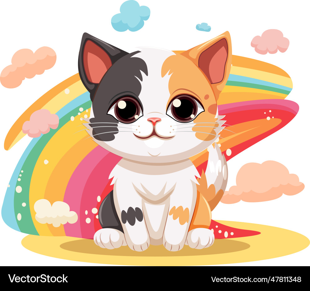 Cute cat cartoon character with rainbow isolated Vector Image