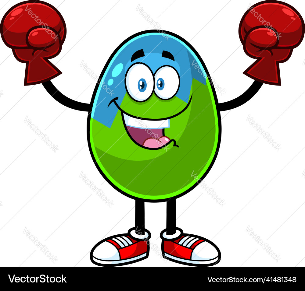 Easter egg cartoon character wearing boxing gloves