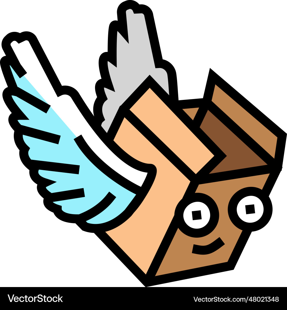 Fly wings cardboard box character color icon Vector Image