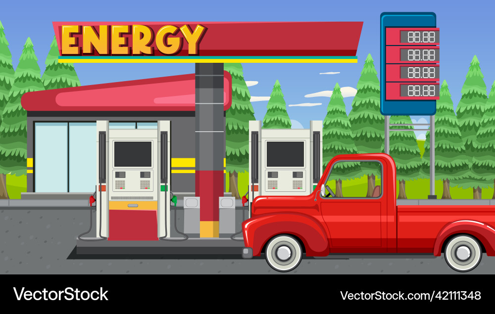 Gas station cartoon scene Royalty Free Vector Image