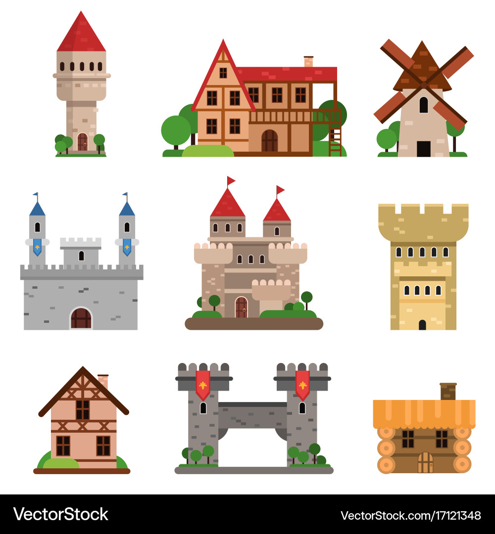Medieval historical buildings of different Vector Image