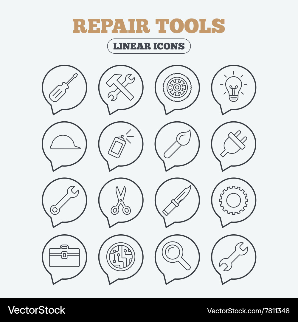 Repair tools icons hammer with wrench key Vector Image