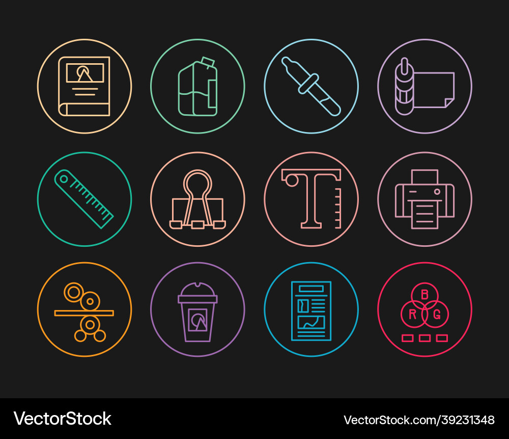 Set line rgb color mixing printer pipette Vector Image