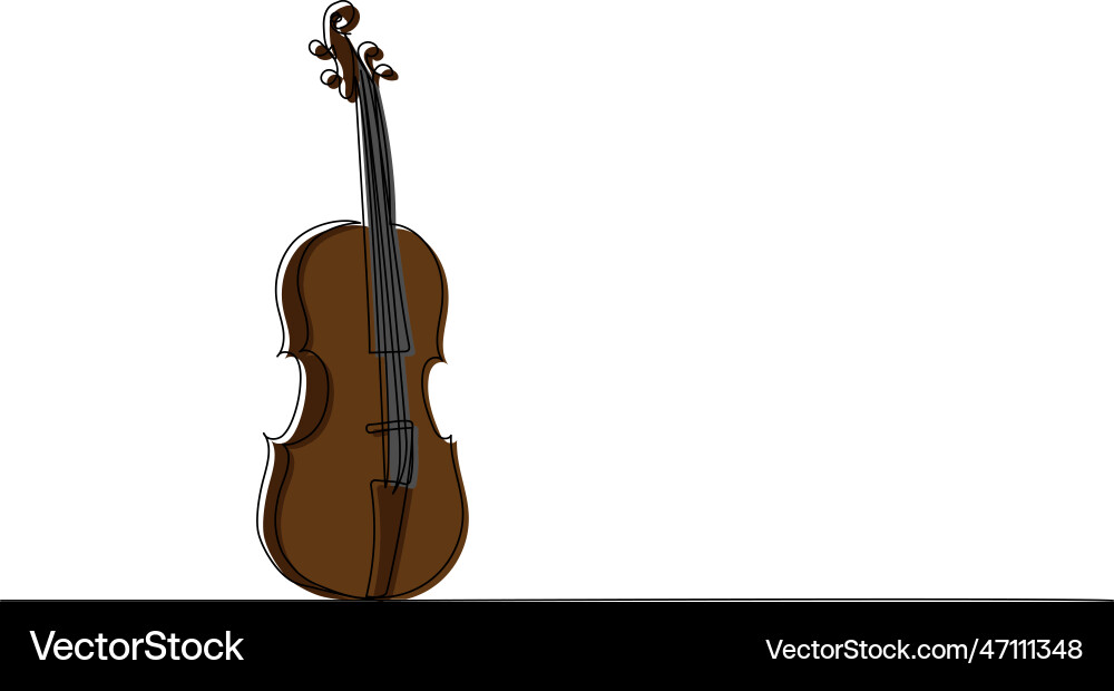 Violin one line color art continuous line drawing Vector Image