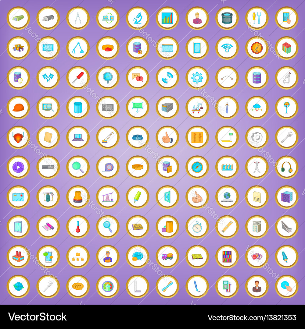 100 engineering icons set in cartoon style Vector Image