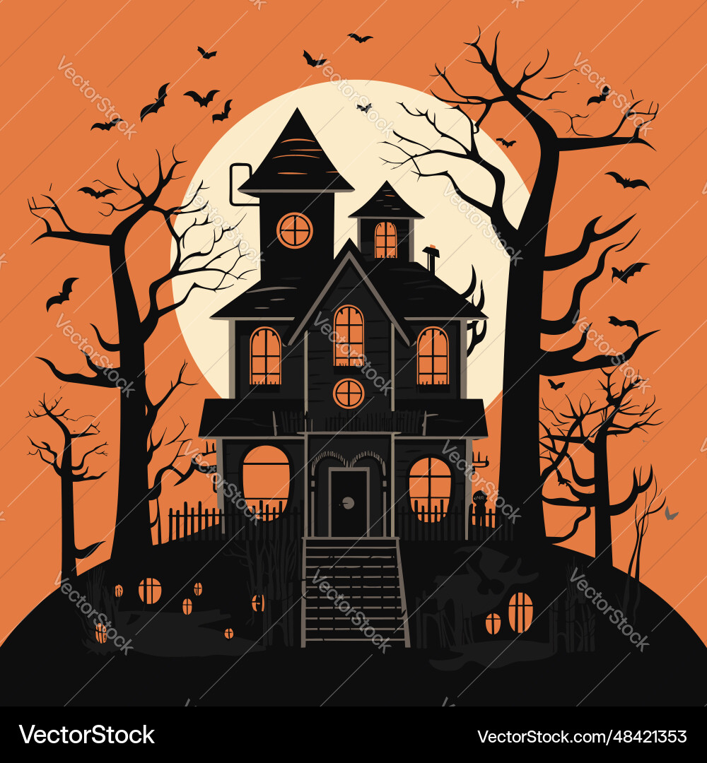 Halloween background with haunted house bats Vector Image