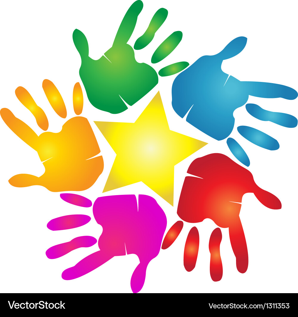 Hands print in vivid colors logo Royalty Free Vector Image