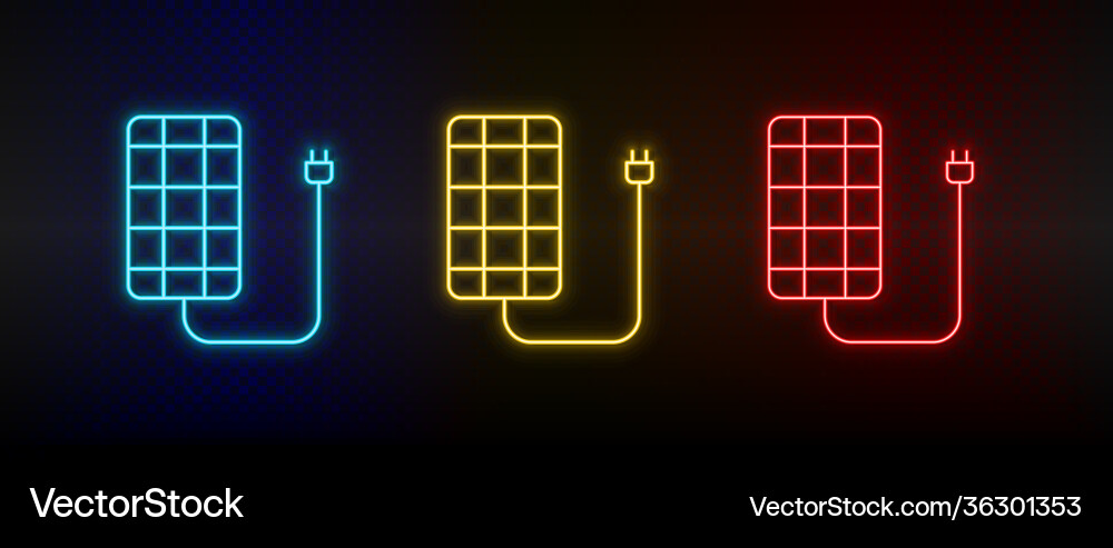 Neon icon set solar charger set red blue Vector Image