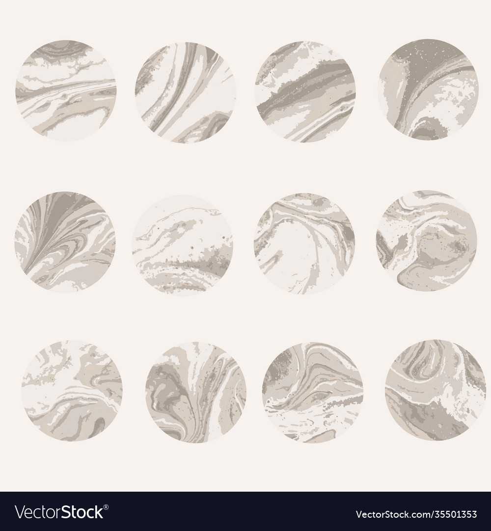 Round beige marble pattern texture set Royalty Free Vector