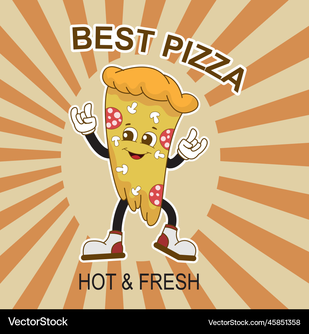 Cartoon pizza in retro style Royalty Free Vector Image