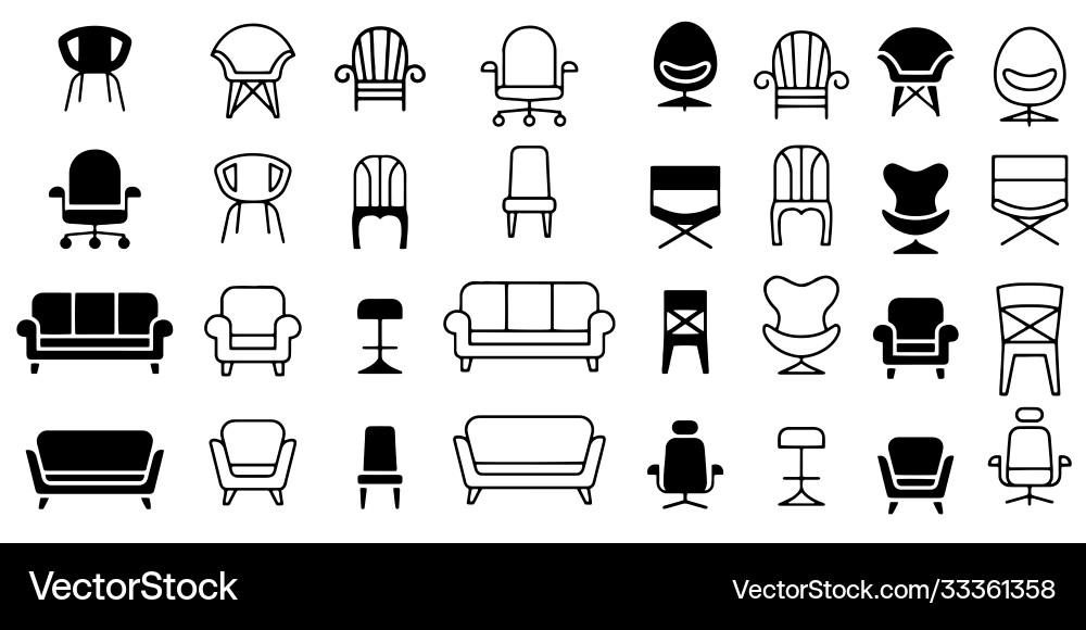 Chair icons set white background Royalty Free Vector Image