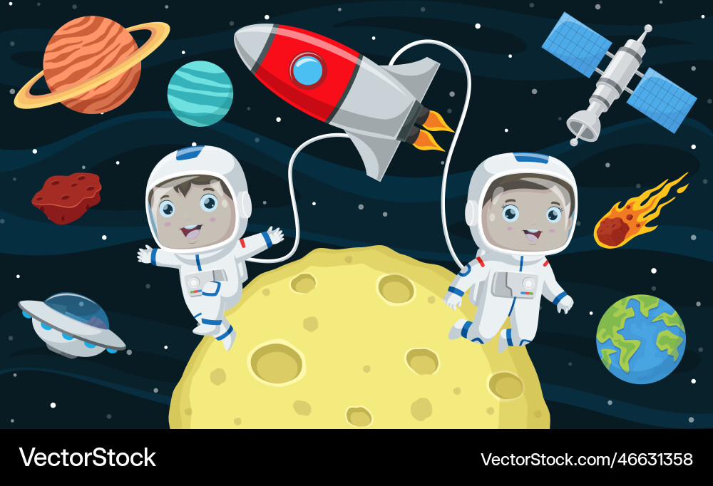 Cute children cartoon in the outer space Vector Image