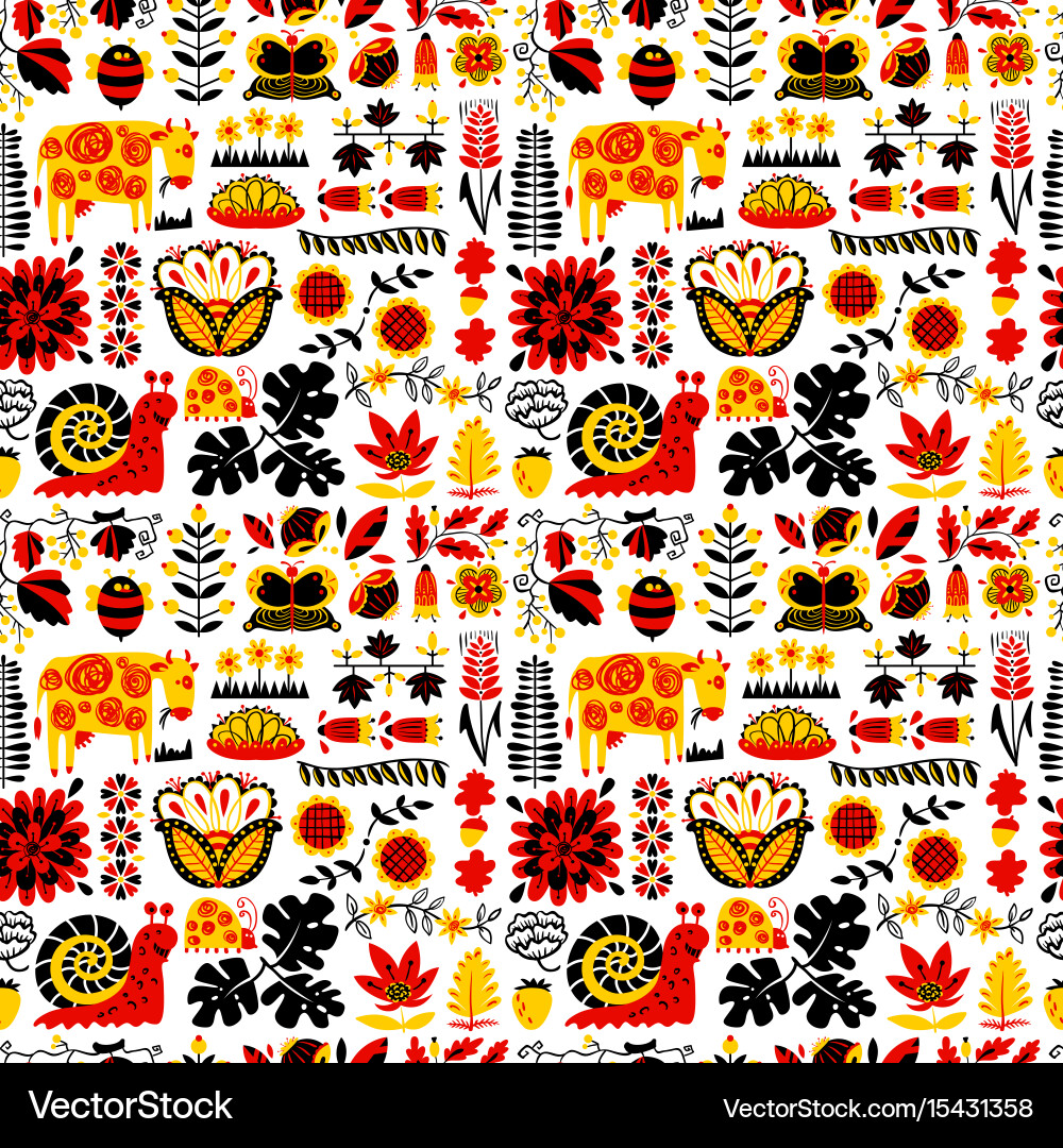 Floral seamless pattern with animals and insects Vector Image