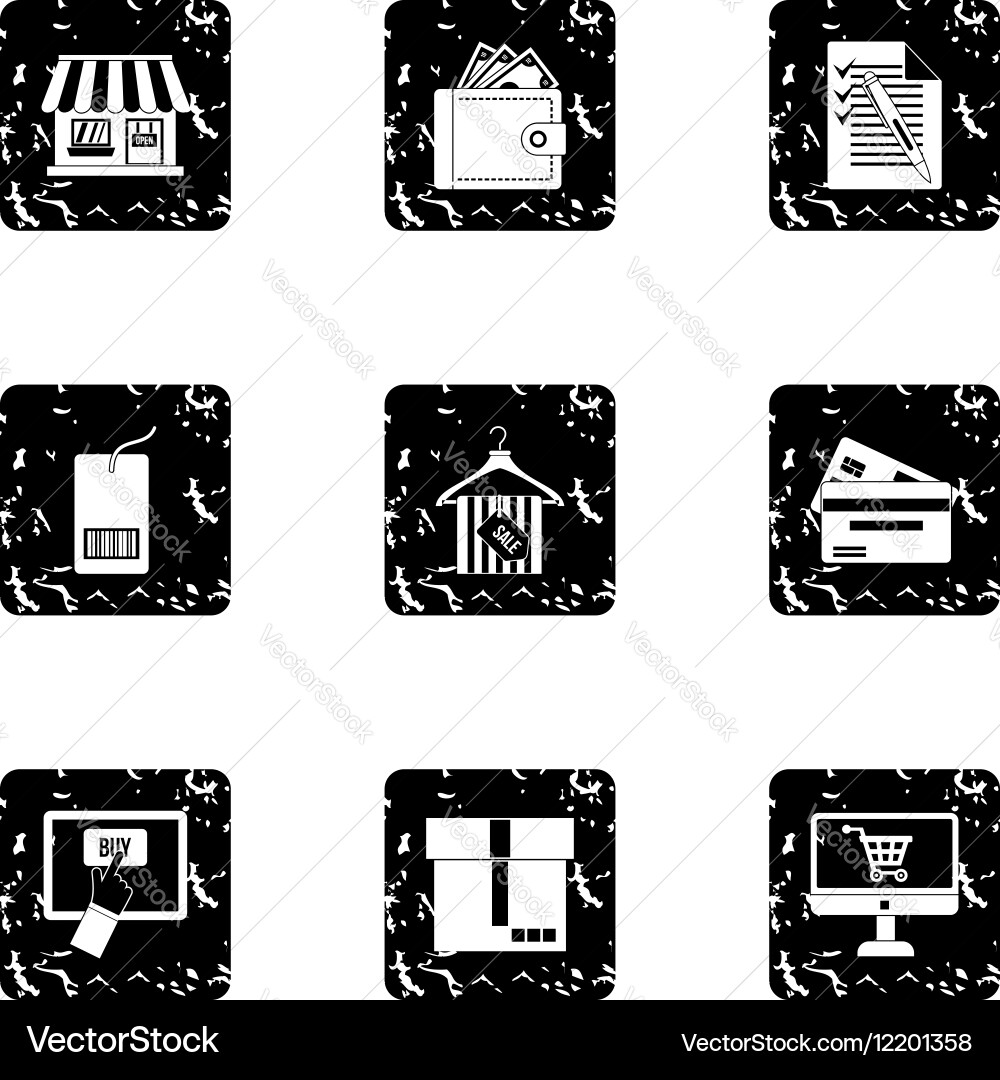 Products icons set grunge style Royalty Free Vector Image