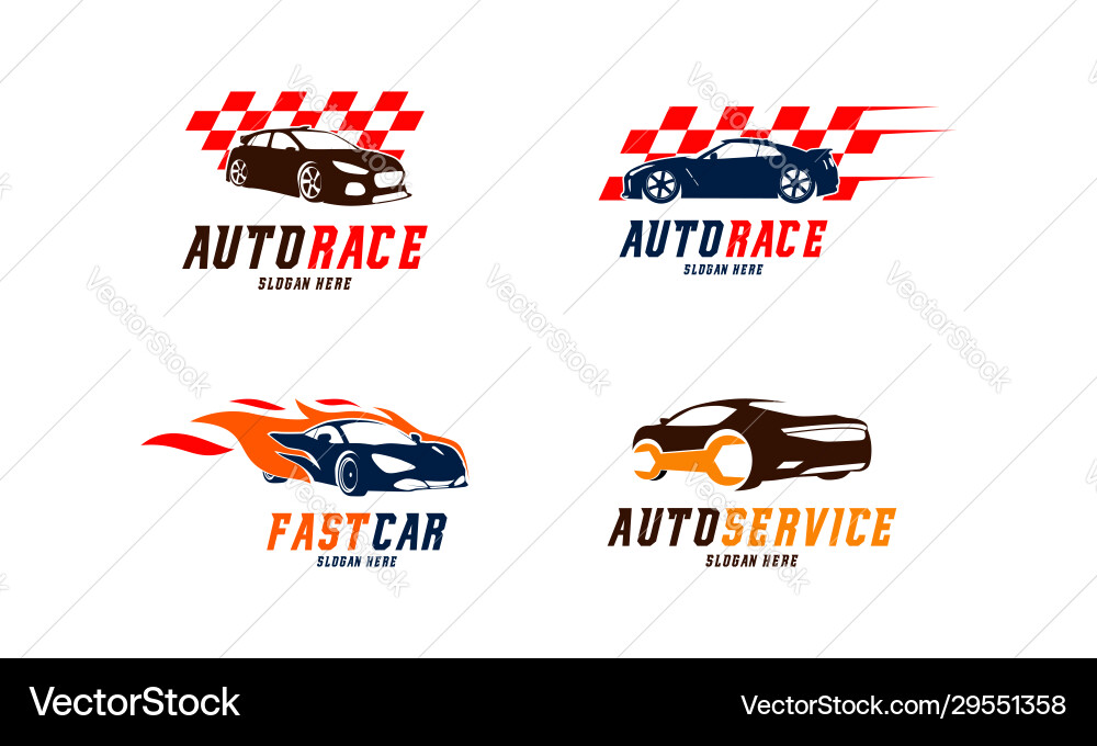 Set racing car logo fast car flame logo Royalty Free Vector
