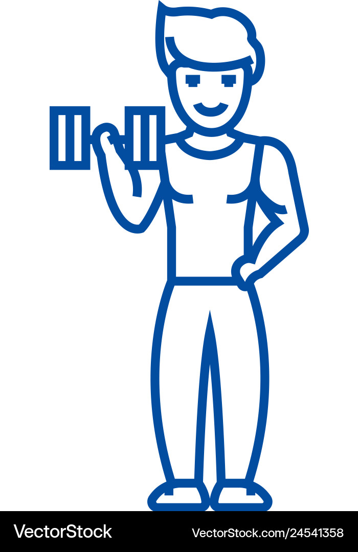 Strong man doing exercises line icon concept Vector Image