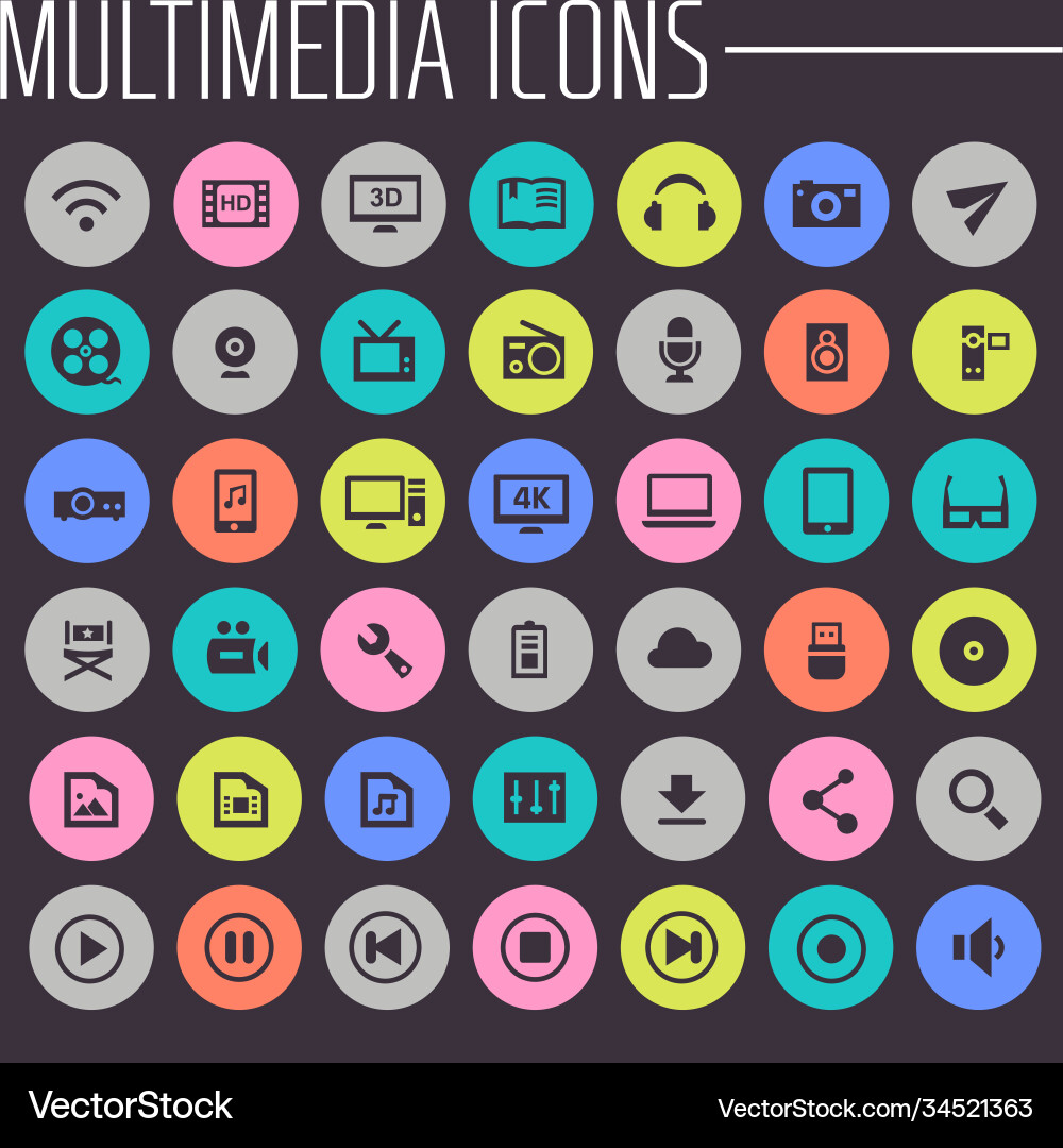 Big multimedia icon set trendy flat icons Vector Image