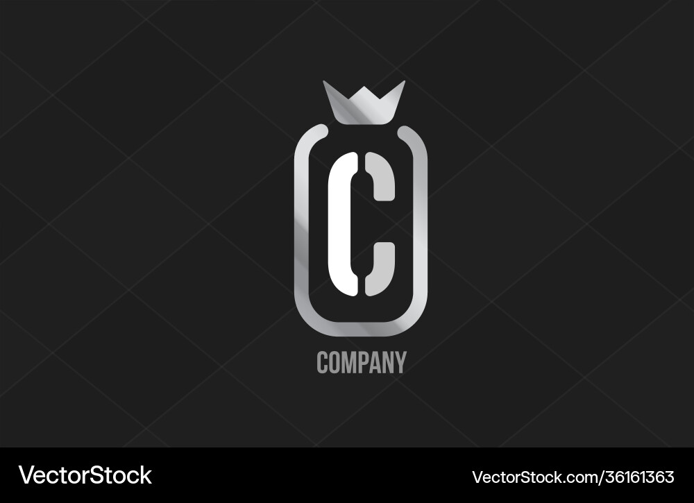 C silver king crown alphabet letter logo Vector Image
