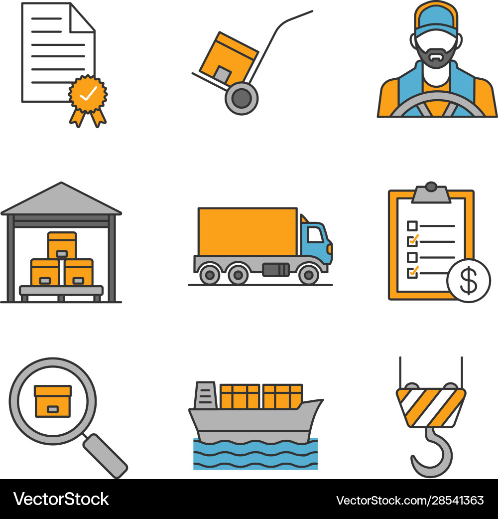 Cargo shipping color icons set Royalty Free Vector Image