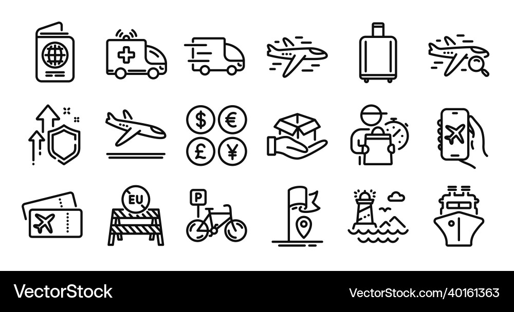 Eu close borders flag and hold box line icons set Vector Image