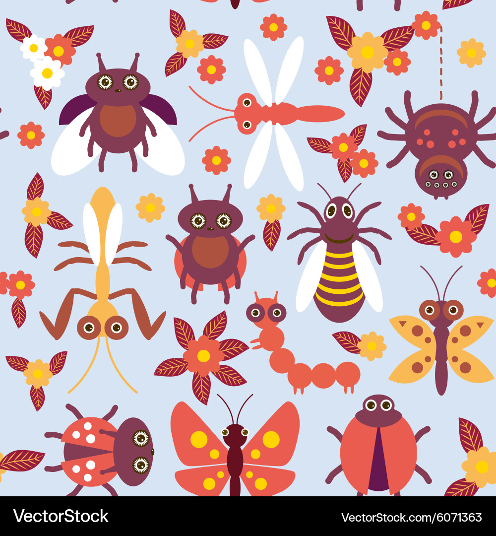 Funny insects spider butterfly caterpillar Vector Image