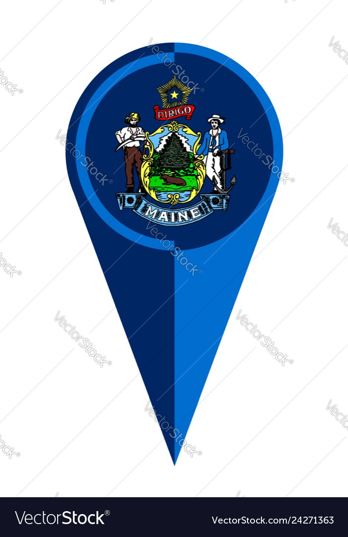 Maine map pointer location flag Royalty Free Vector Image