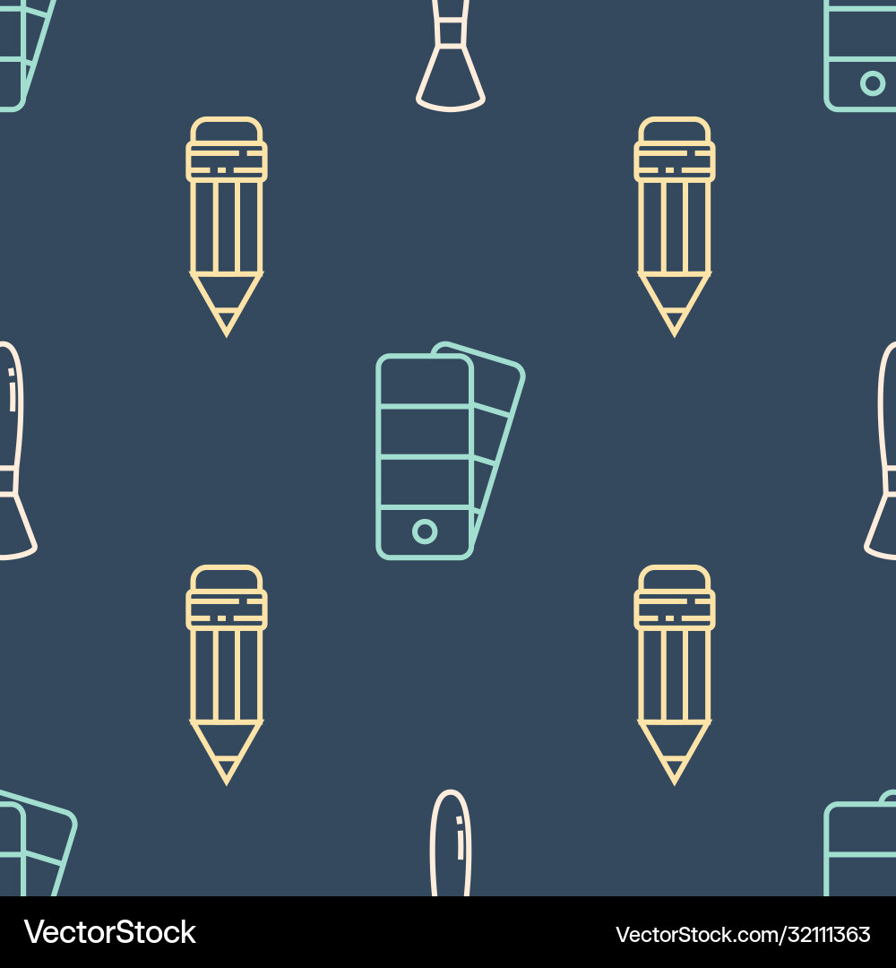 Set line paint brush pencil with eraser Royalty Free Vector