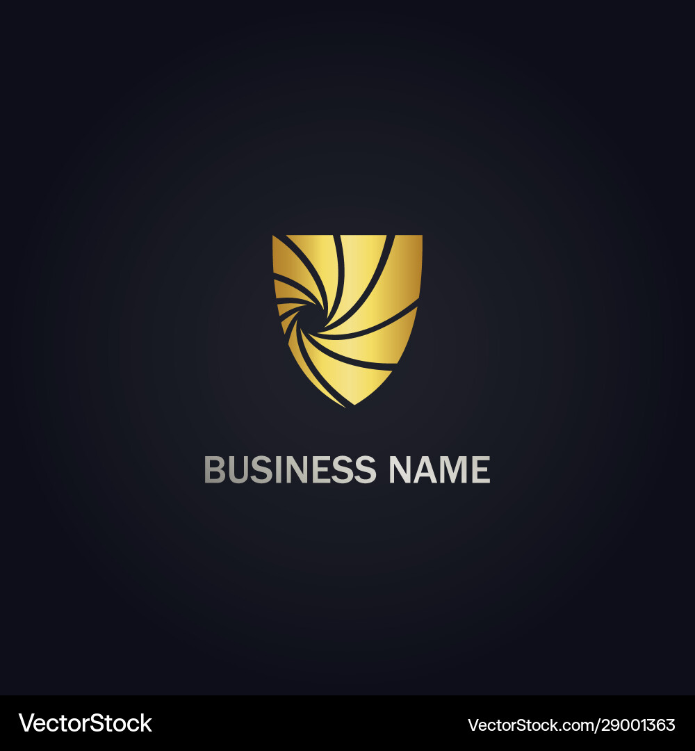 Shield protection abstract company gold logo Vector Image