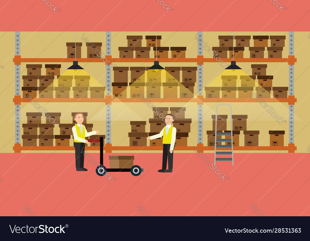 Warehouse interior shelves with boxes storage Vector Image
