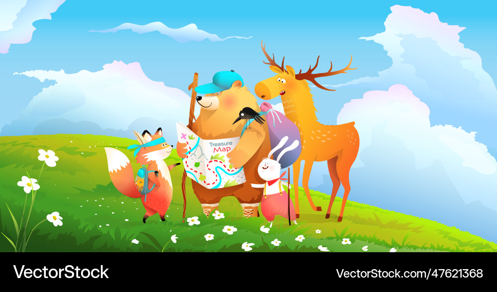 Animals bear moose bunny and fox summer adventures