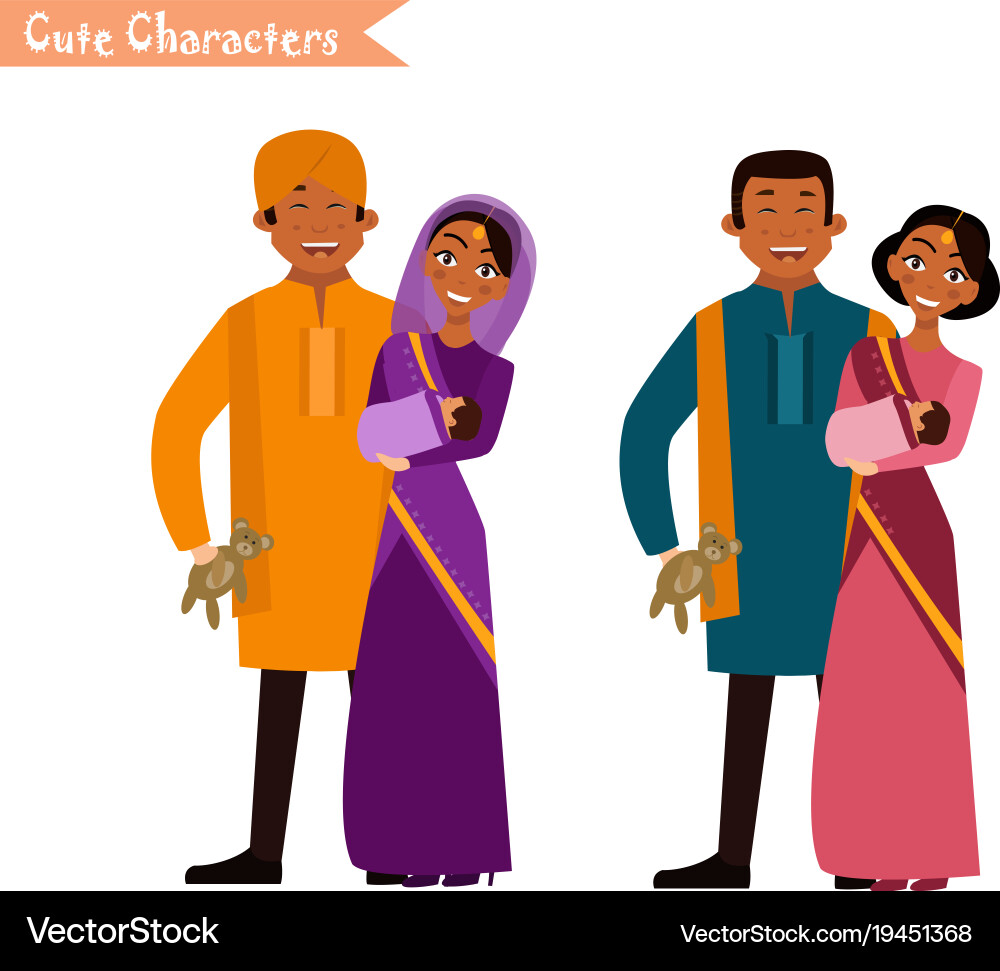 Big happy indian family Royalty Free Vector Image