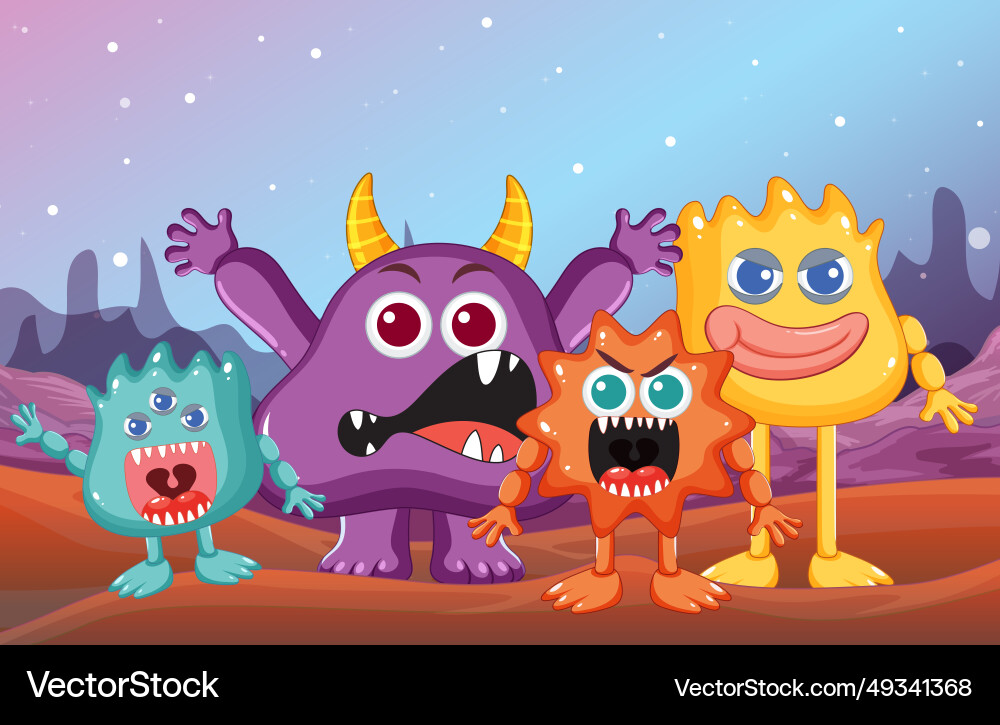 Colorful alien monster friends in outer space Vector Image