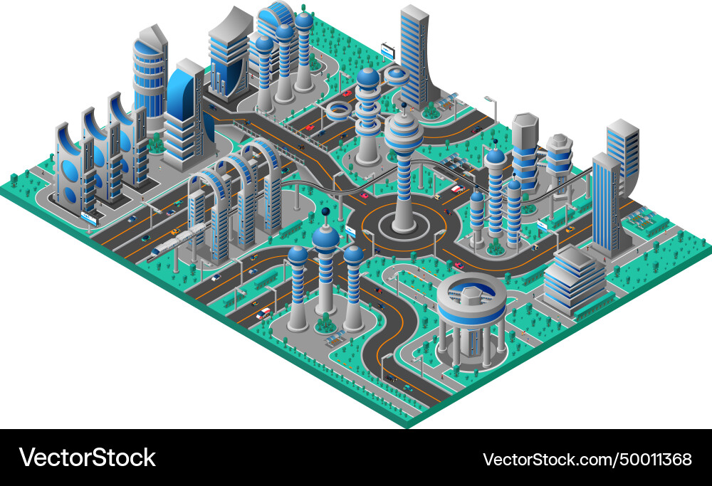 Future city isometric composition Royalty Free Vector Image