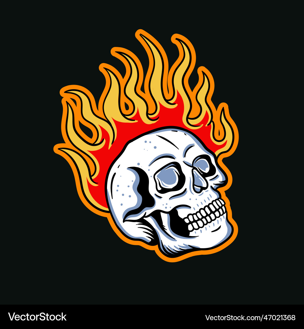 Hand drawn of a skull head with fire Royalty Free Vector