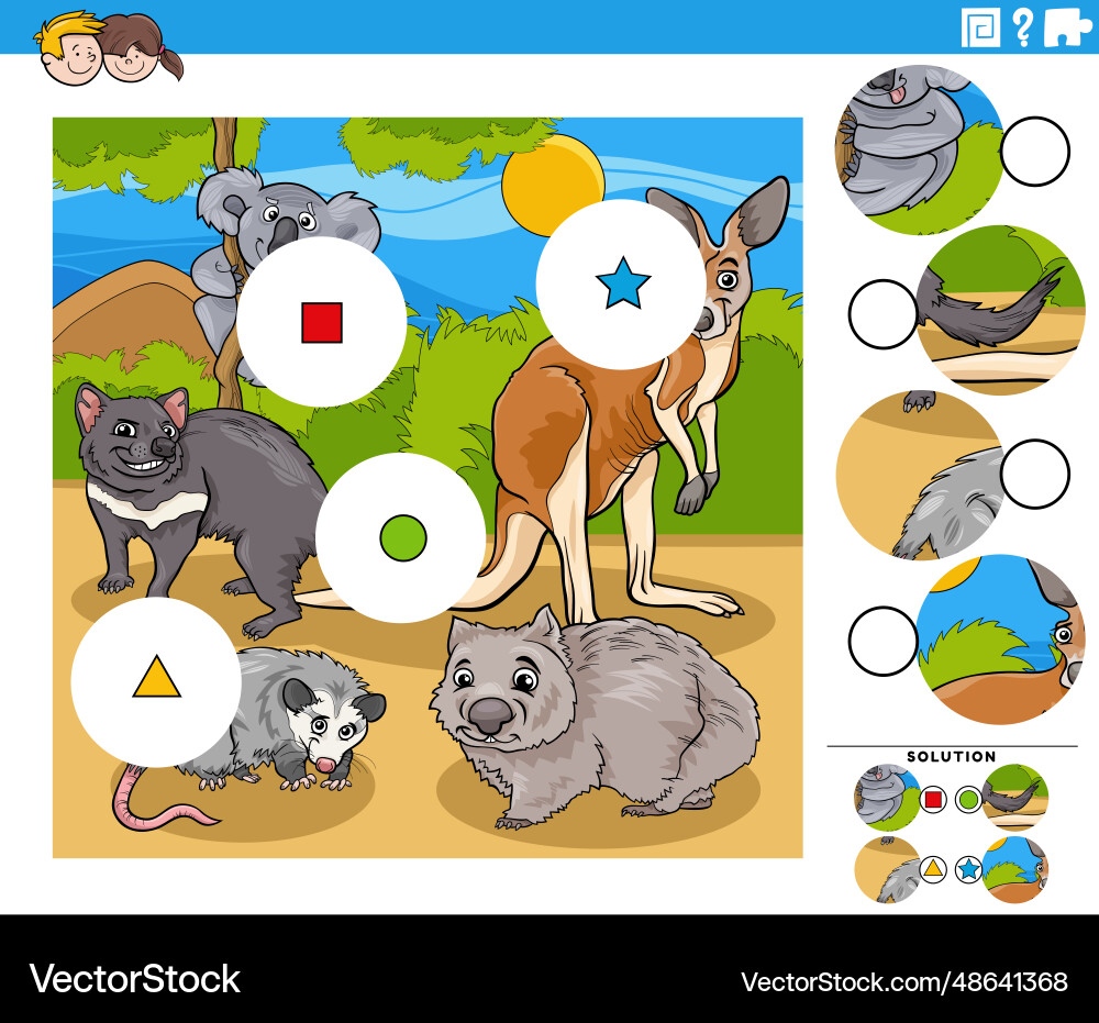 Match pieces game with cartoon wild animals Vector Image