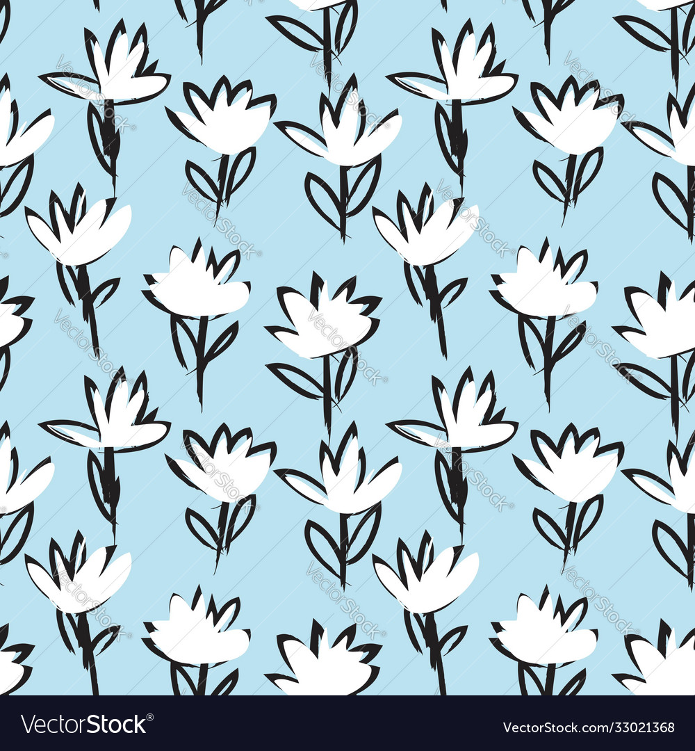 Sky blue floral brush strokes seamless pattern Vector Image