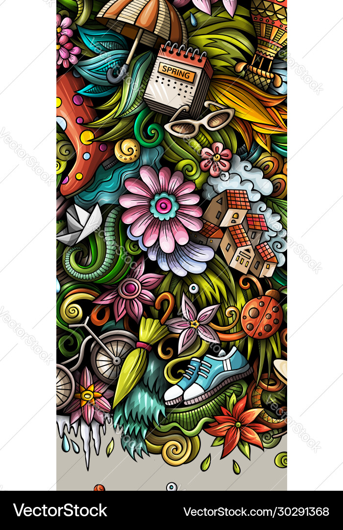 Spring hand drawn doodle banner cartoon detailed Vector Image