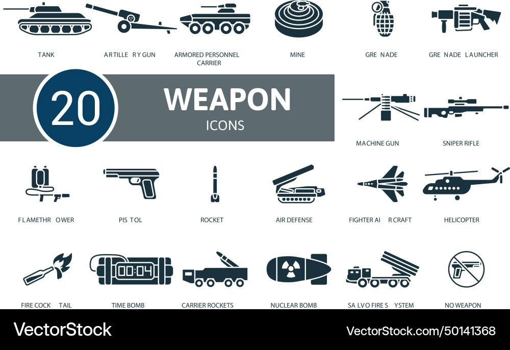 Weapon set creative icons tank artillery gun Vector Image