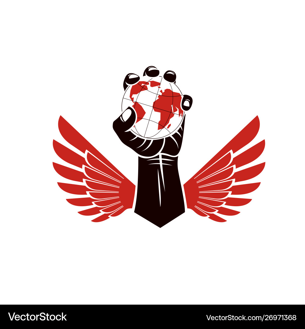 Winged emblem composed with raised clenched fist Vector Image