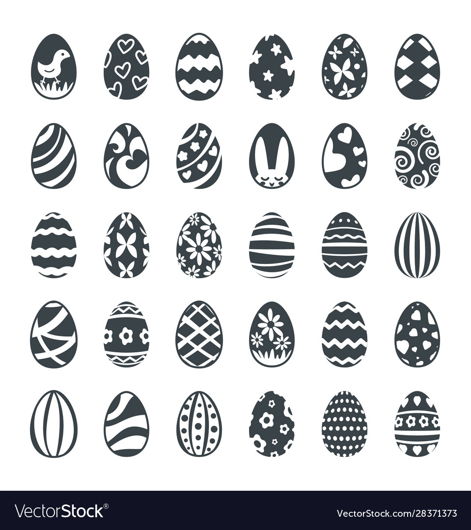 Decorated black easter eggs icon set Royalty Free Vector