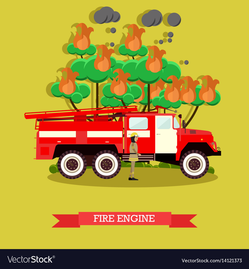 Fire engine in flat style Royalty Free Vector Image